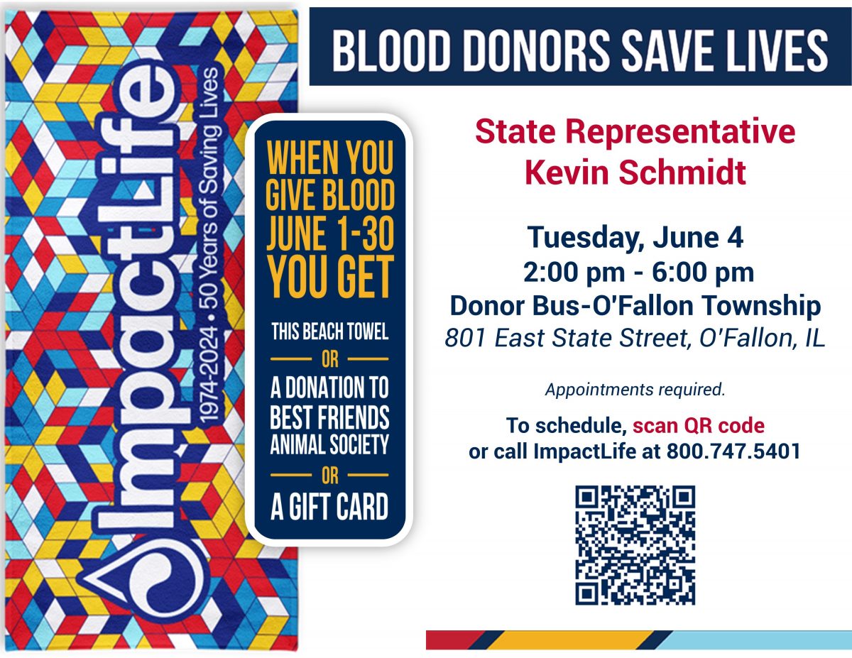 Rep. Schmidt to host June 4 blood drive in O’Fallon; sign up now ...